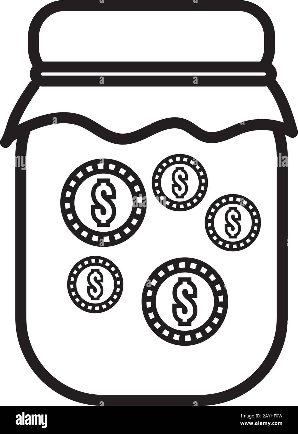 coins money dollars in mason jar line style icon Stock Vector Image ...