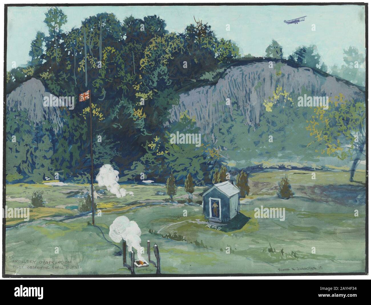 Frank Johnston-Artillery Observation- Pilot Observing Shell Burst Stock ...