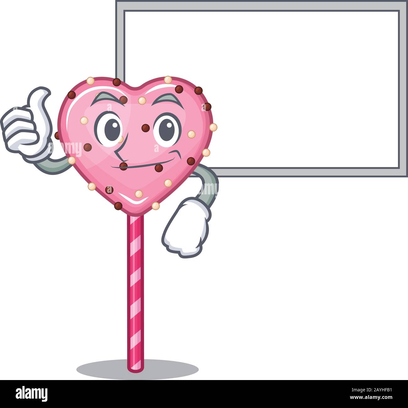 Thumbs up of candy heart lollipop cartoon design having a board Stock ...