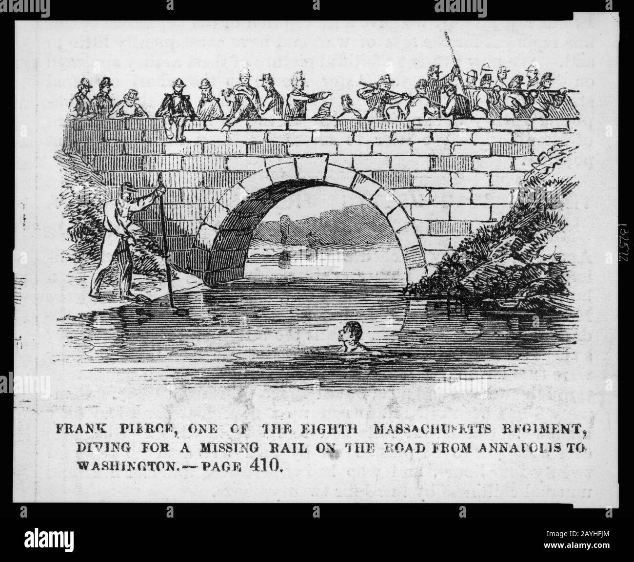 Frank Pierce, one of the Eighth Massachusetts Regiment, diving for a ...