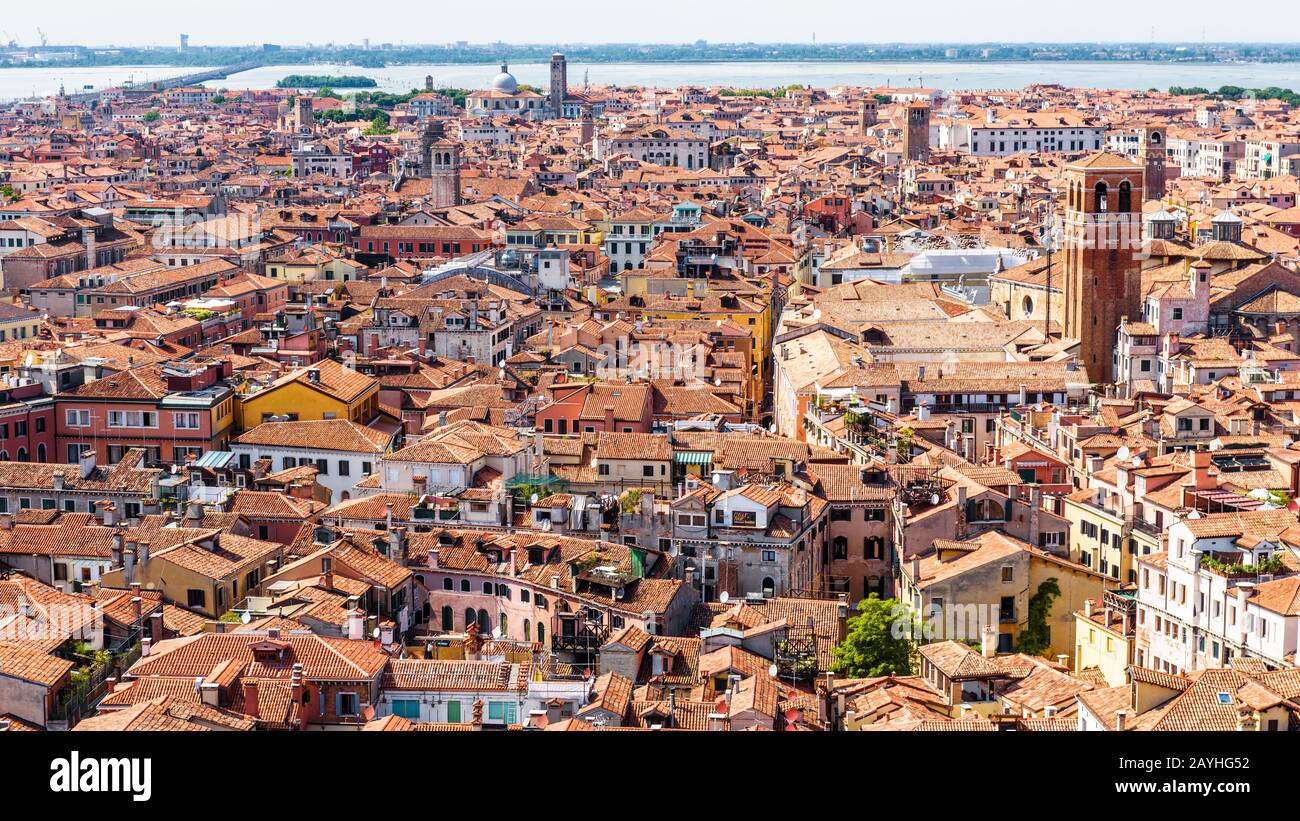 Panorama of Venice taken from above, Italy. Venice skyline in summer ...