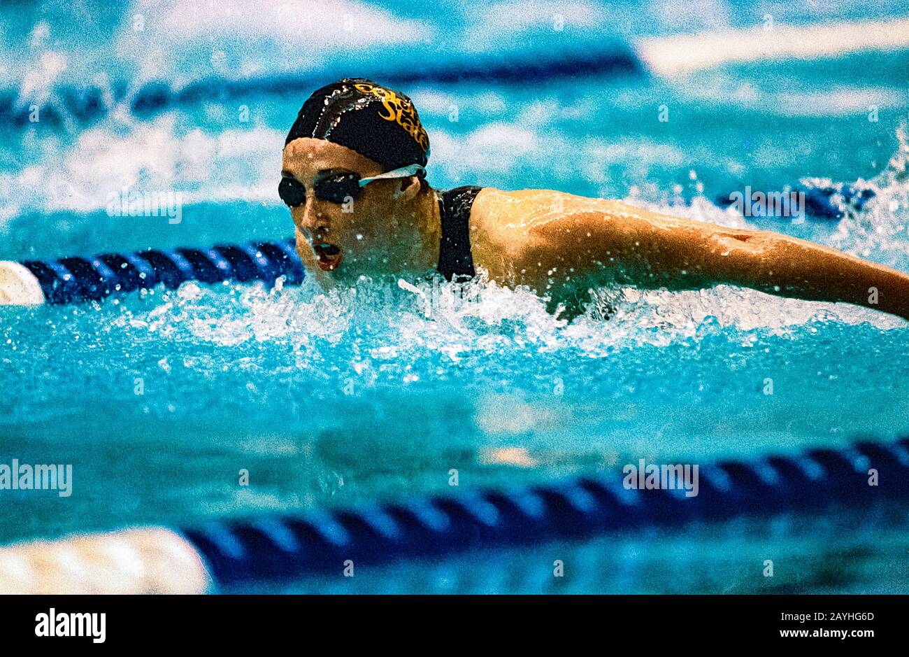 Amy Van Dyken (USA) competing at the 1996 USA Olympic Swimming Team ...