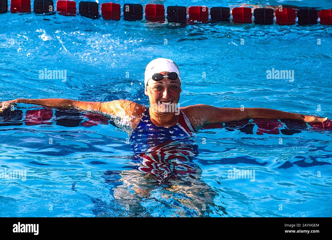 Amy Van Dyken (USA) competing at the 1996 Speedo Invitational Grand ...