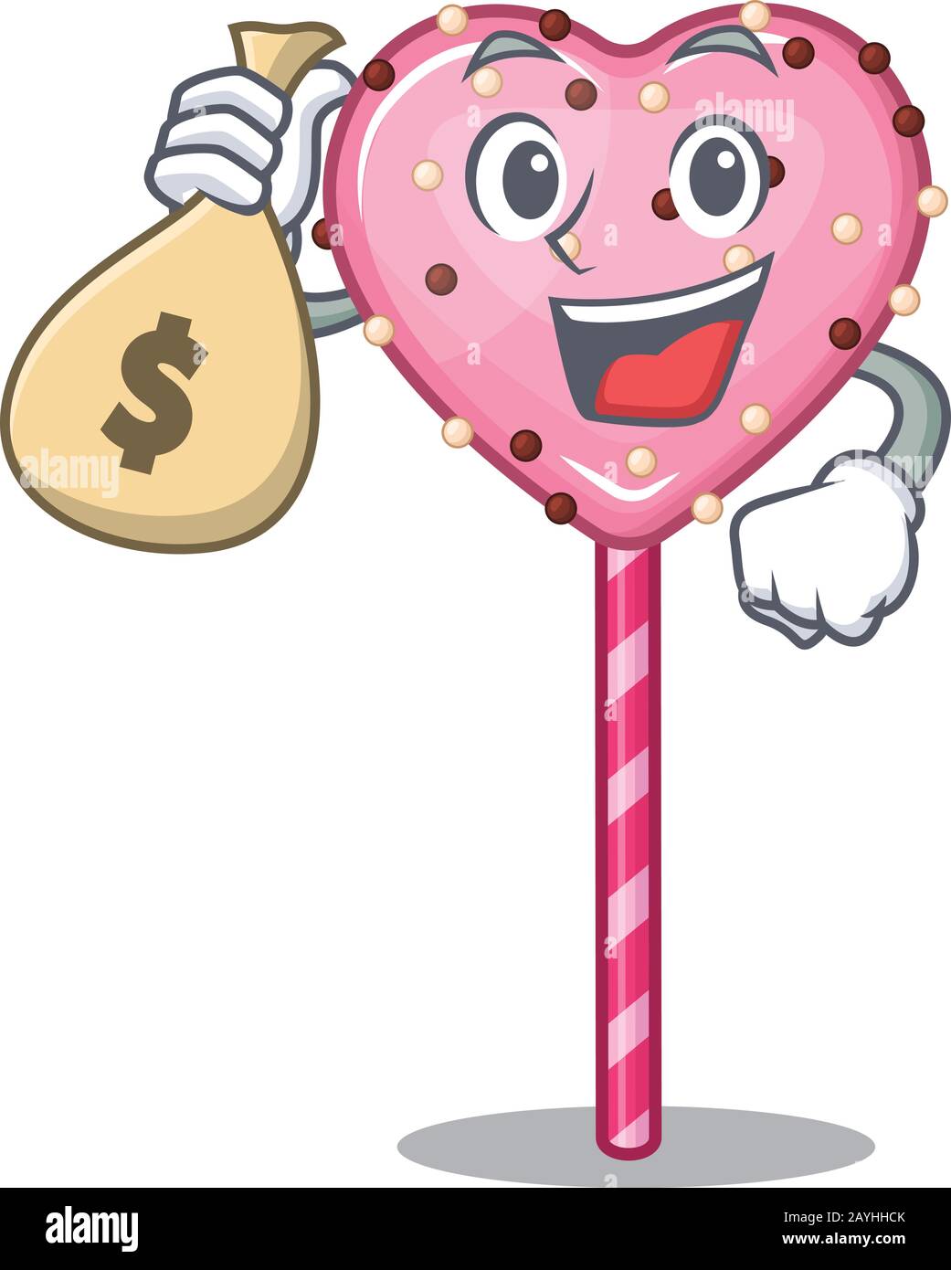 Rich and famous candy heart lollipop cartoon character holding money ...