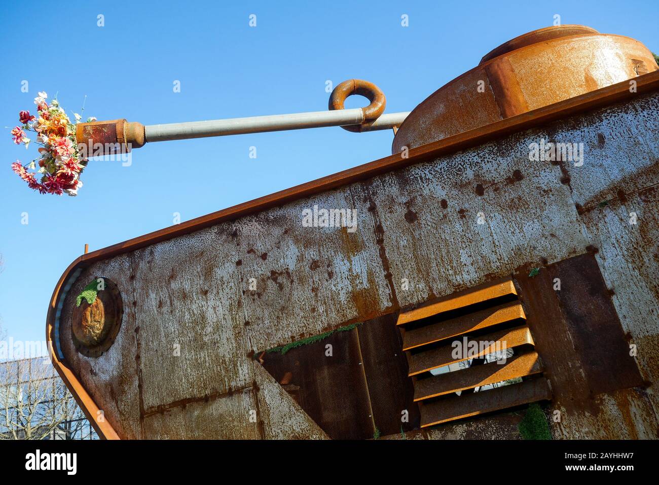 Fake tank with a knotted gun, Bron, France Stock Photo - Alamy