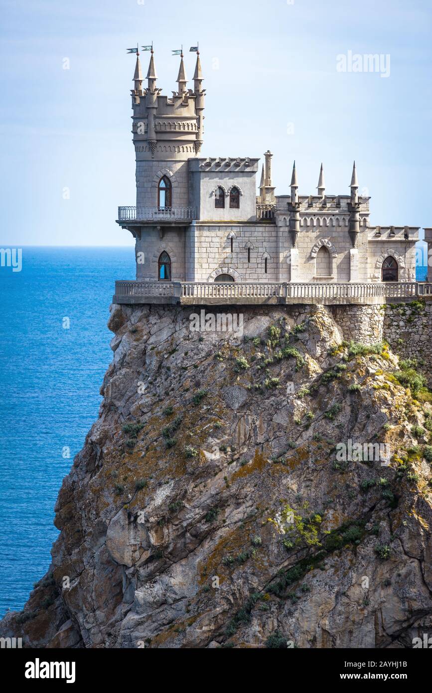 Castle of Swallow's Nest at the Black Sea coast, Crimea, Russia. It is ...