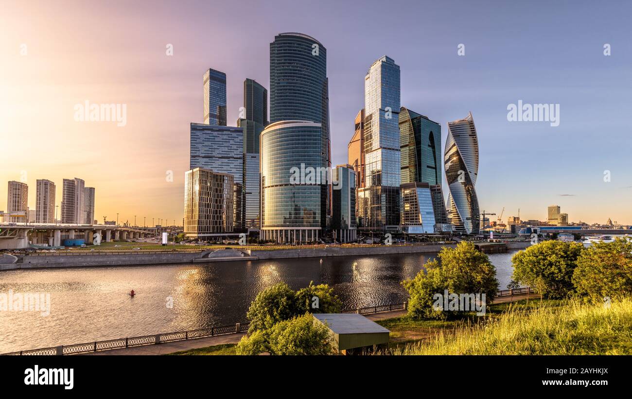 Moscow-City skyscrapers at sunset, Russia. Moscow-City is modern ...