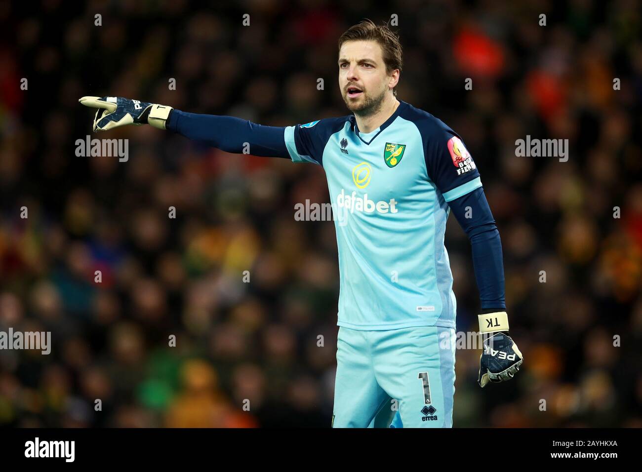 Norwich City goalkeeper Tim Krul instructs his players during the ...