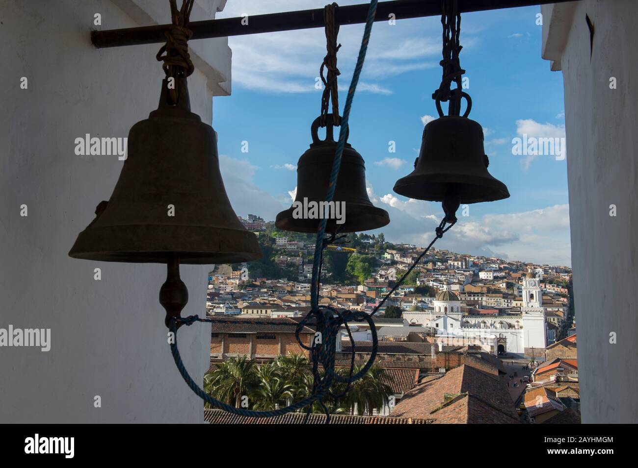 Bells in the bell tower of the Monastery of St. Francis, commonly known ...
