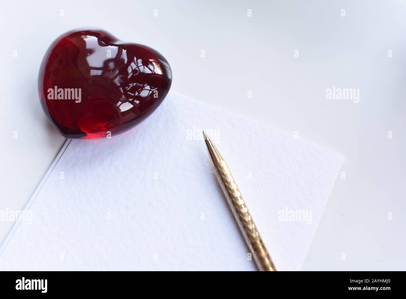 Love heart paper weight and pen with paper for writing a valentines ...