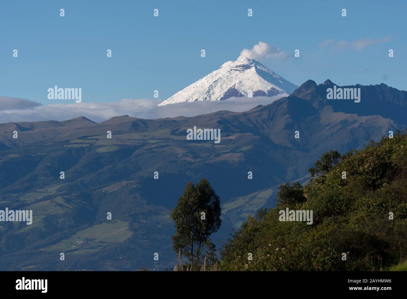 View of Cotopaxi volcano, an active stratovolcano in the Andes ...