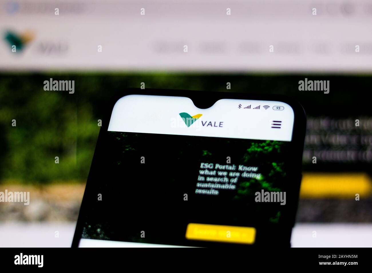 In this photo illustration the Vale website seen displayed on a ...