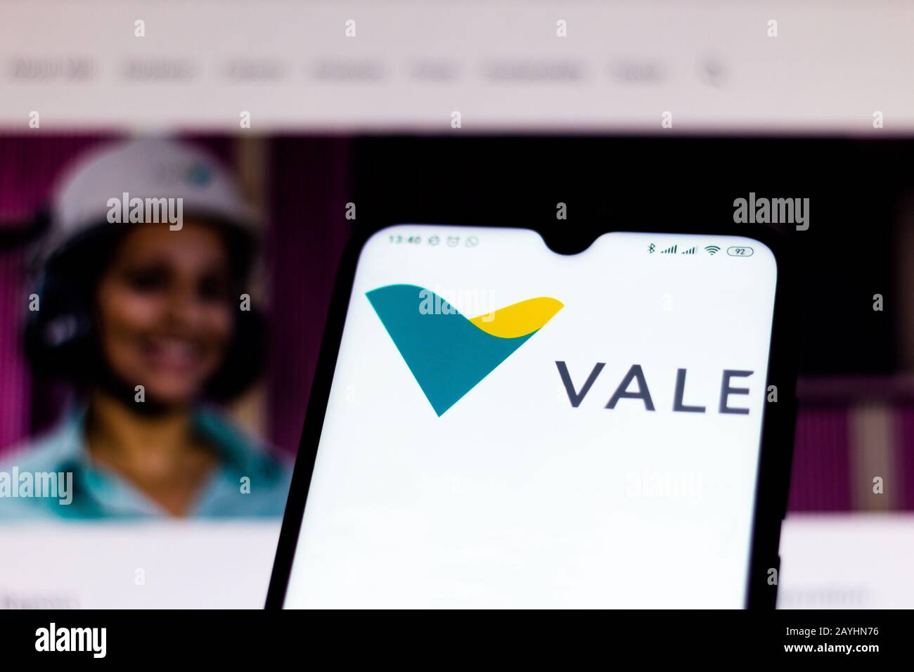 In this photo illustration the Vale website seen displayed on a ...