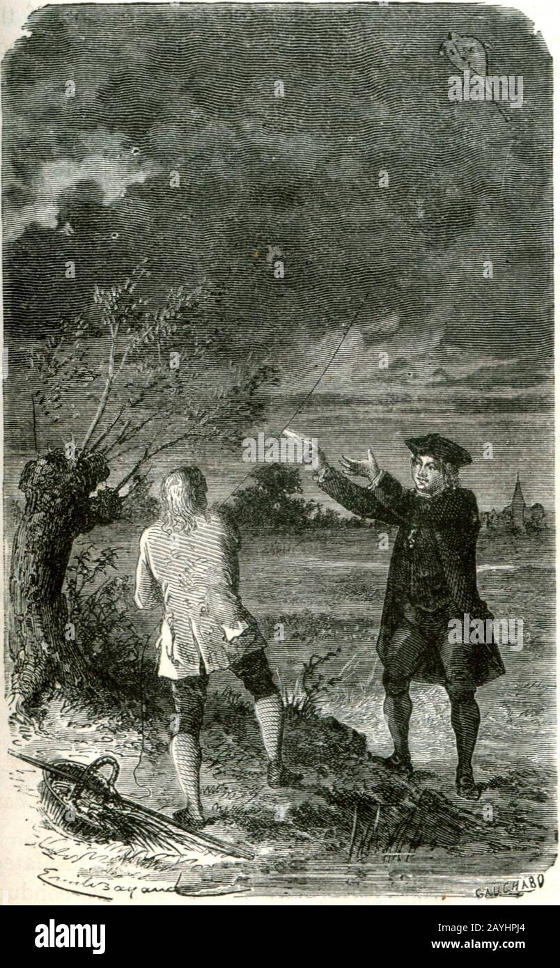 Franklin lightning engraving Stock Photo - Alamy