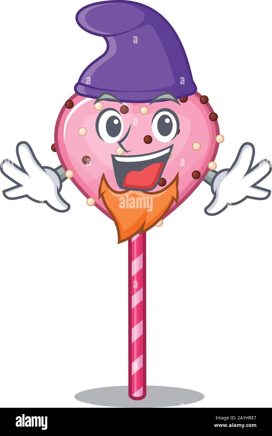 cartoon mascot of funny candy heart lollipop dressed as an Elf Stock ...