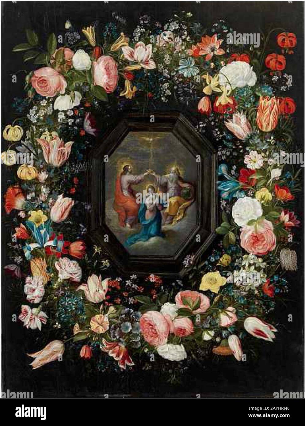 Frans Francken (II), Andries Daniels - Flower garland surrounding a ...