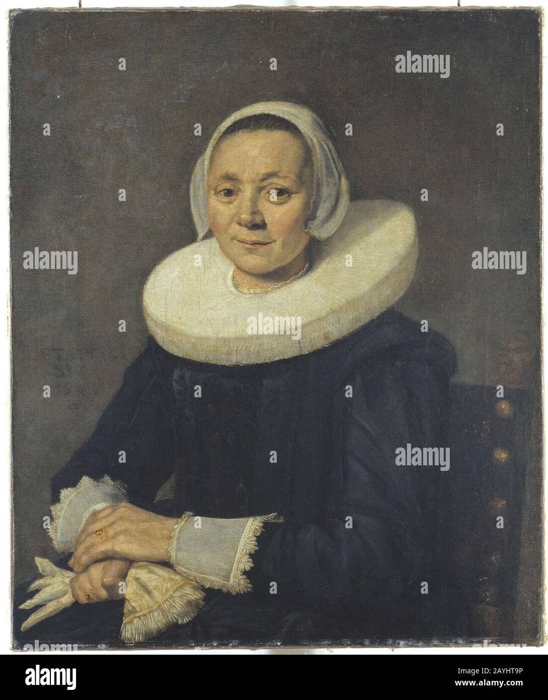 Frans Hals - Portrait of a seated woman holding gloves with a cartwheel ...