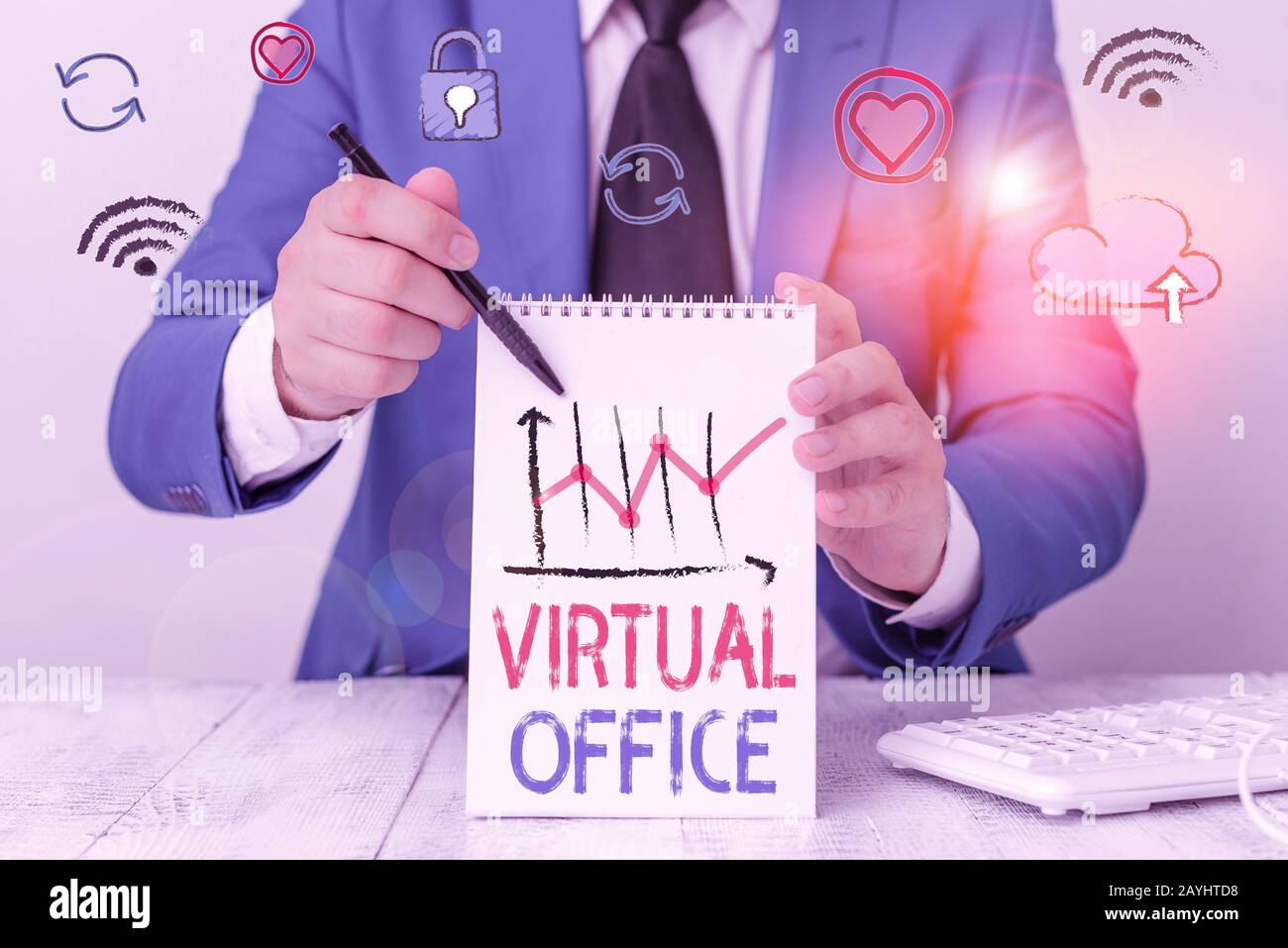 Writing note showing Virtual Office. Business concept for Mobile ...