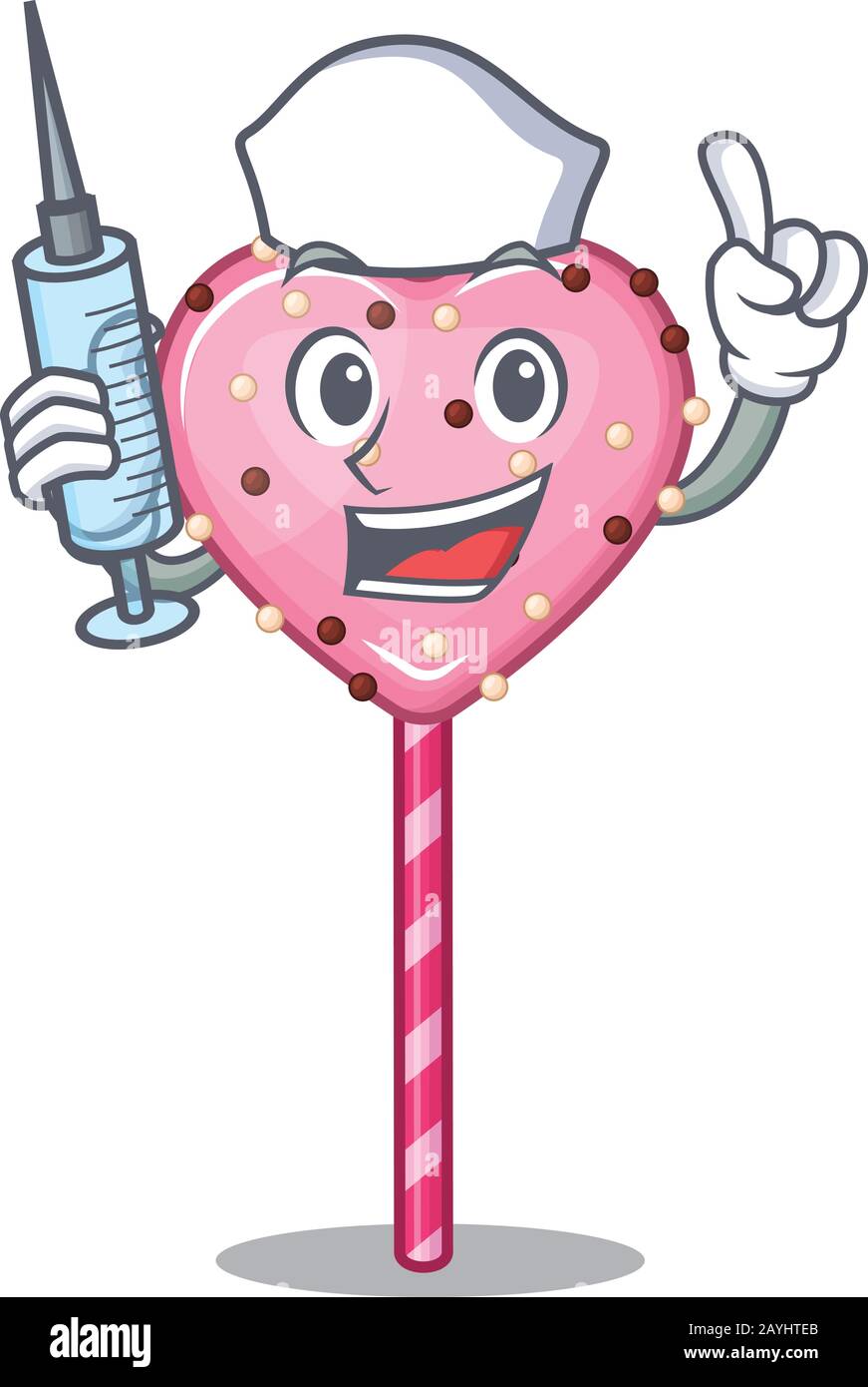 A candy heart lollipop hospitable Nurse character with a syringe Stock ...