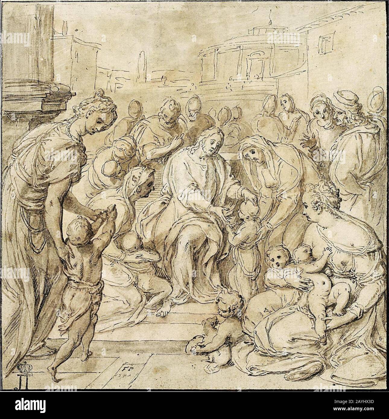 Frans Pourbus I - Christ Blessing Children (Suffer little Children to ...