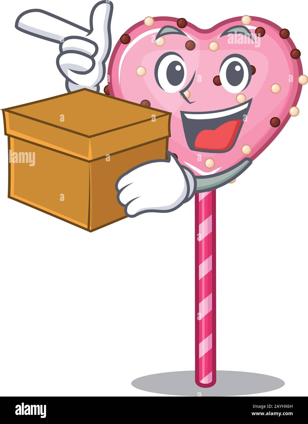 Cute candy heart lollipop cartoon character having a box Stock Vector ...