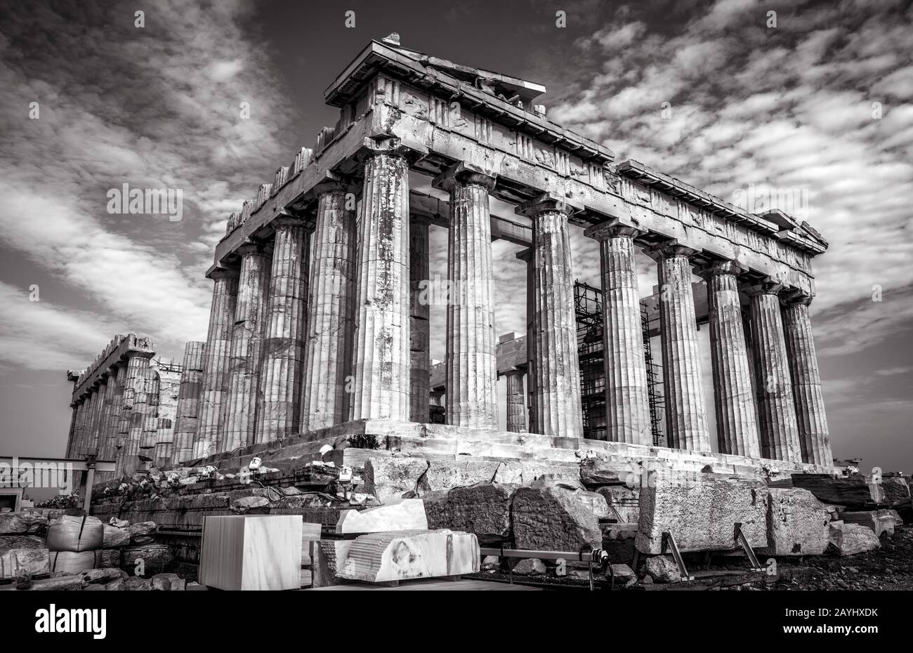 Parthenon in black and white, Athens, Greece. Ancient Greek Parthenon ...