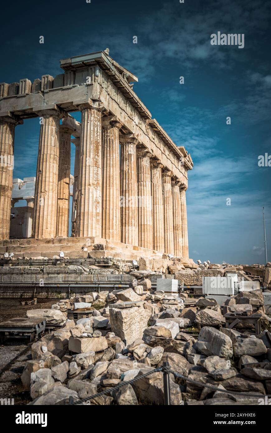 Parthenon on the Acropolis of Athens, Greece. This ancient Greek temple is a main landmark of ...