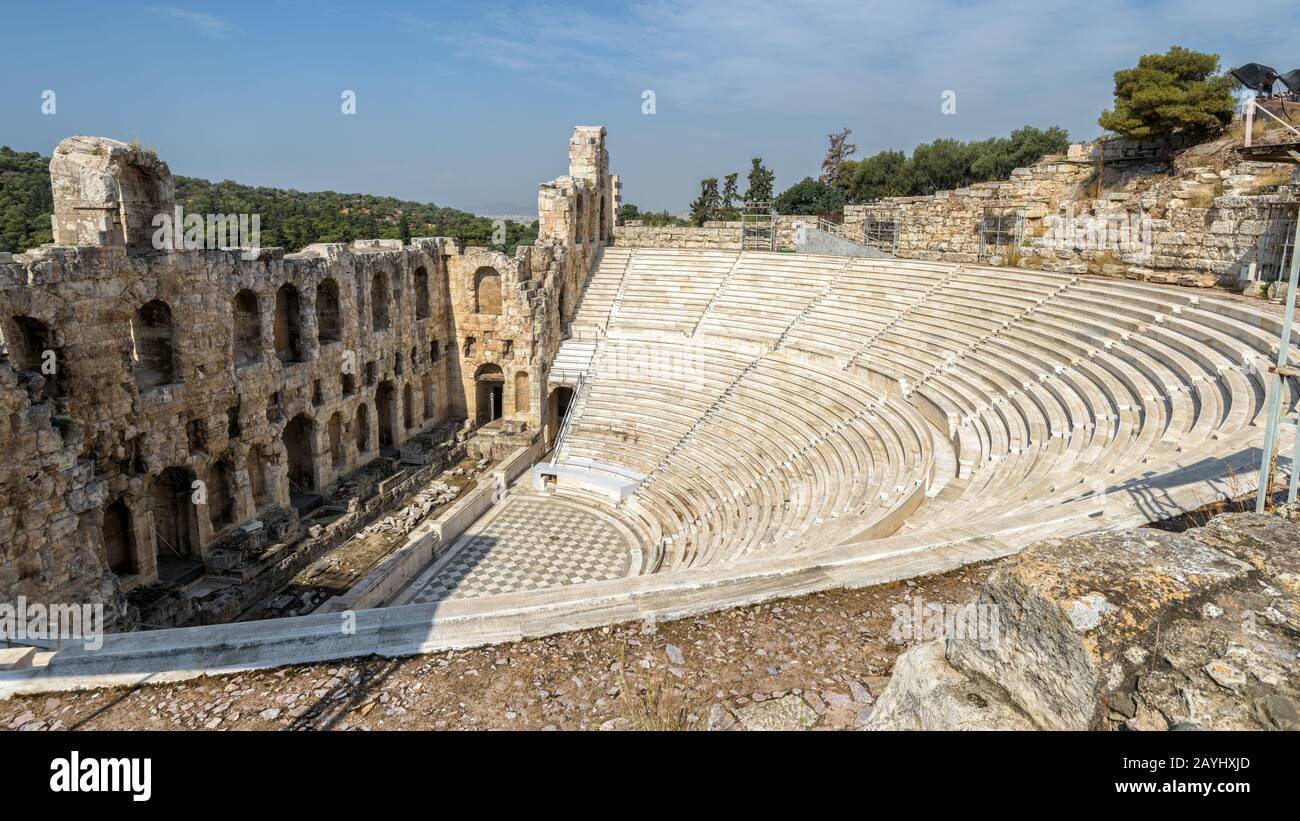 Panoramic view of the Odeon of Herodes Atticus at Acropolis of Athens ...