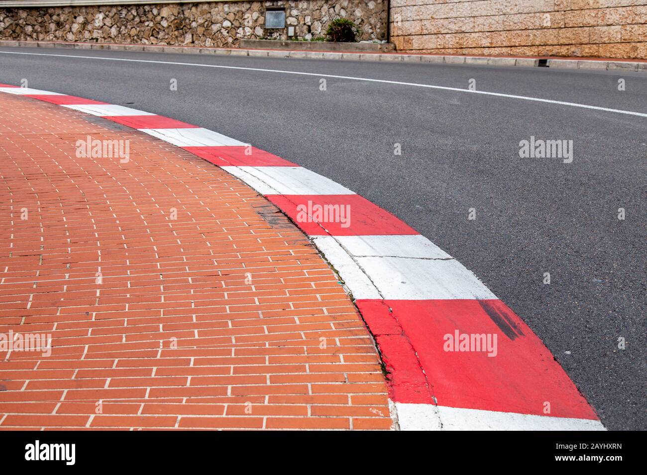 Monte Carlo street curve with formula one red and white signs Stock ...