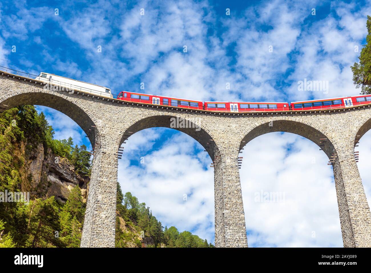Landwasser Viaduct close-up, Switzerland. It is landmark of Swiss Alps ...