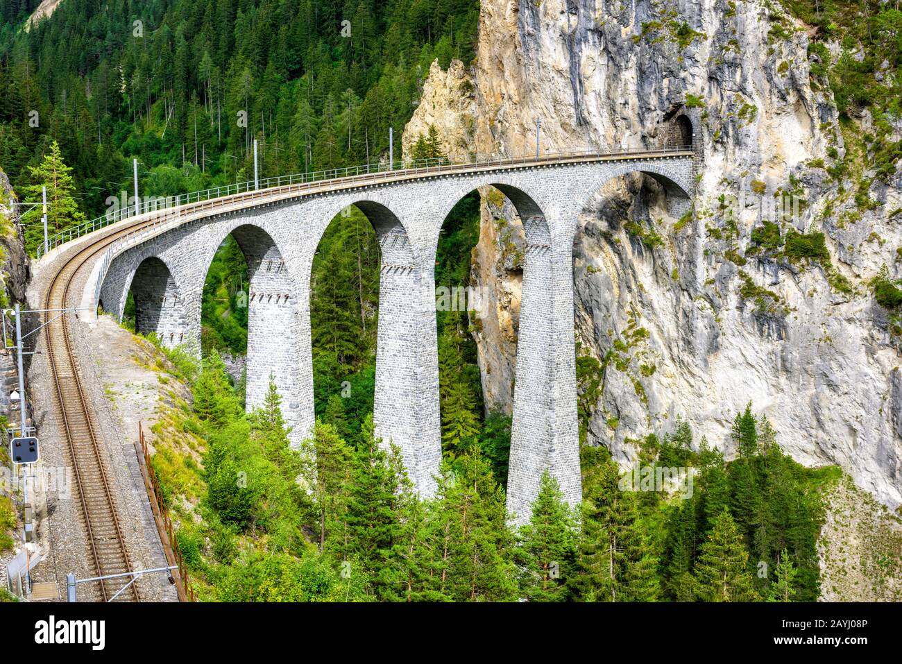 Landwasser Viaduct in Filisur, Switzerland. It is a famous landmark of ...