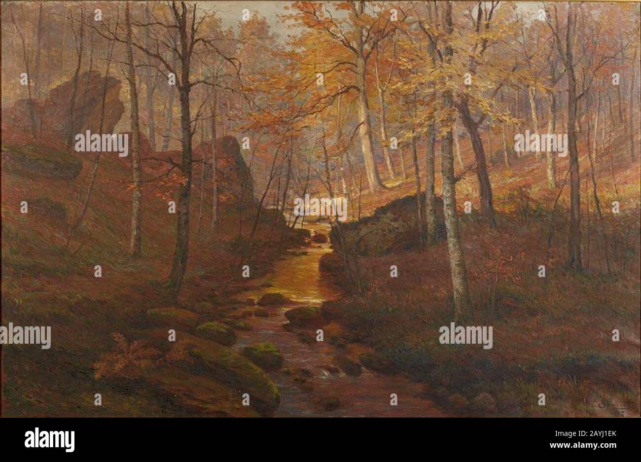 Frantz Seimetz, Petit ruisseau traversant la forêt automnale Stock ...