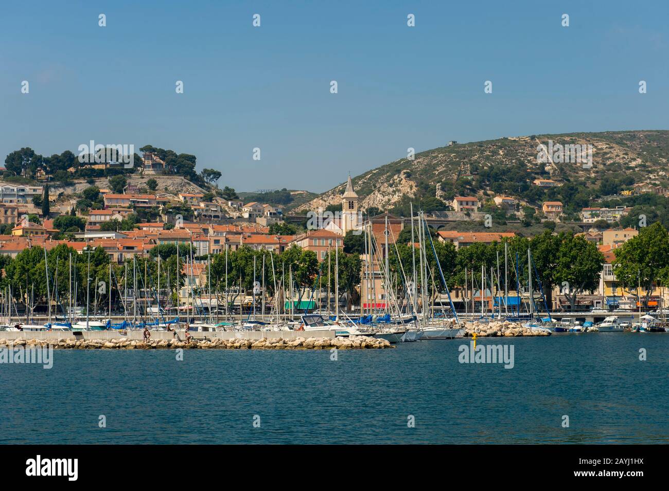 View of L Estaque from a boat, which is a village in southern France ...