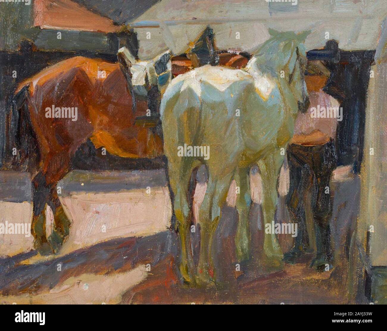 Franz Elmiger - Knecht mit zwei Pferden Stock Photo - Alamy