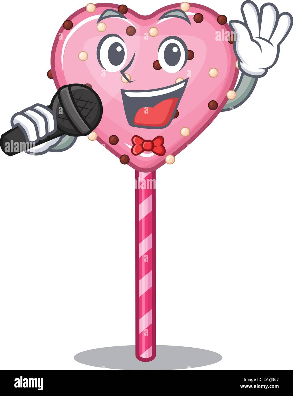Happy candy heart lollipop singing on a microphone Stock Vector Image ...