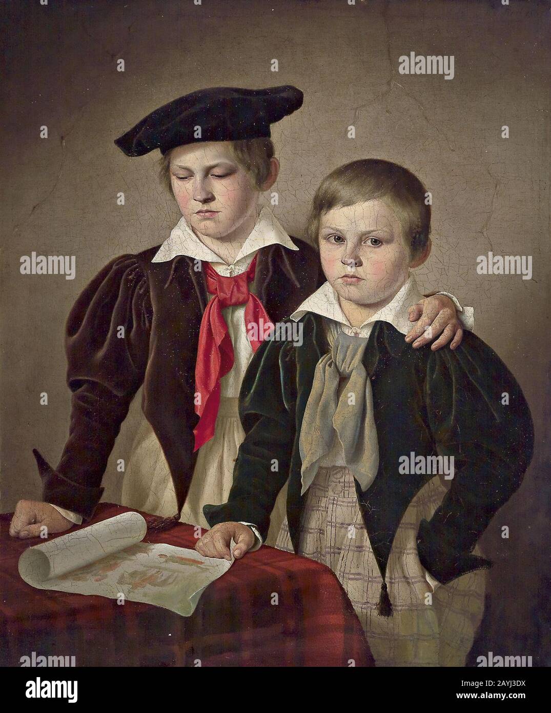 Franz Friedrich Keil Zwei Knaben am Tisch 1837 Stock Photo - Alamy