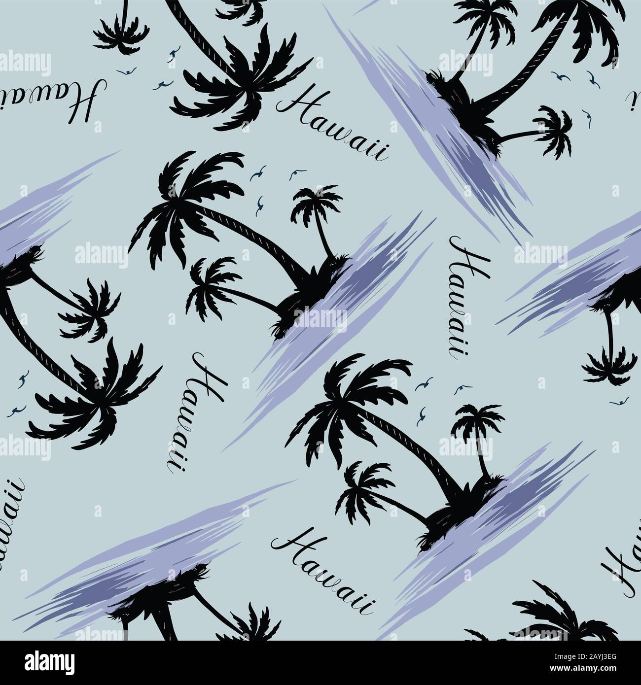 palm tree island with beautiful tropical birds seamless pattern design ...