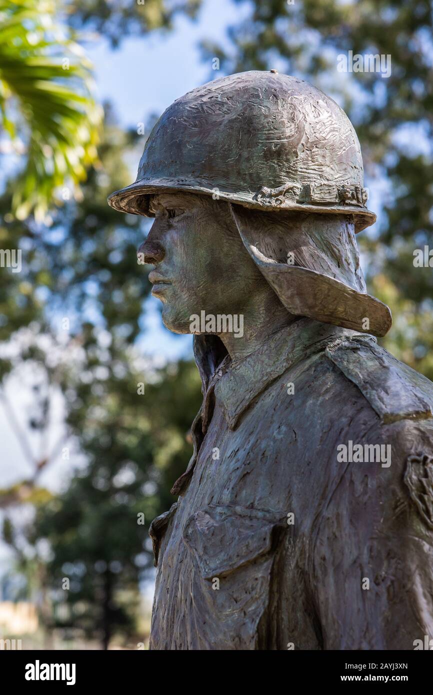 Oahu, Hawaii, USA. - January 10, 2012: Closeup of Bronze chest of ...