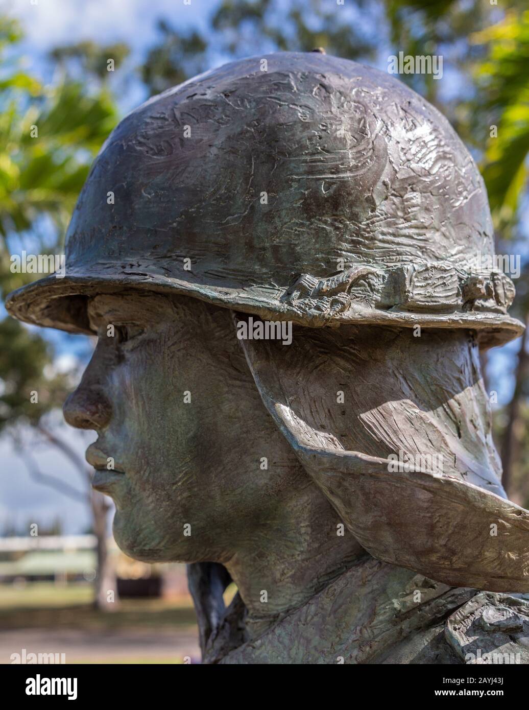 Oahu, Hawaii, USA. - January 10, 2012: Closeup of Bronze head of ...