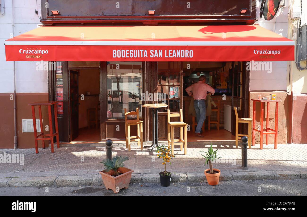 Beautiful facade of the vintage traditional Spanish bar San Leandro ...