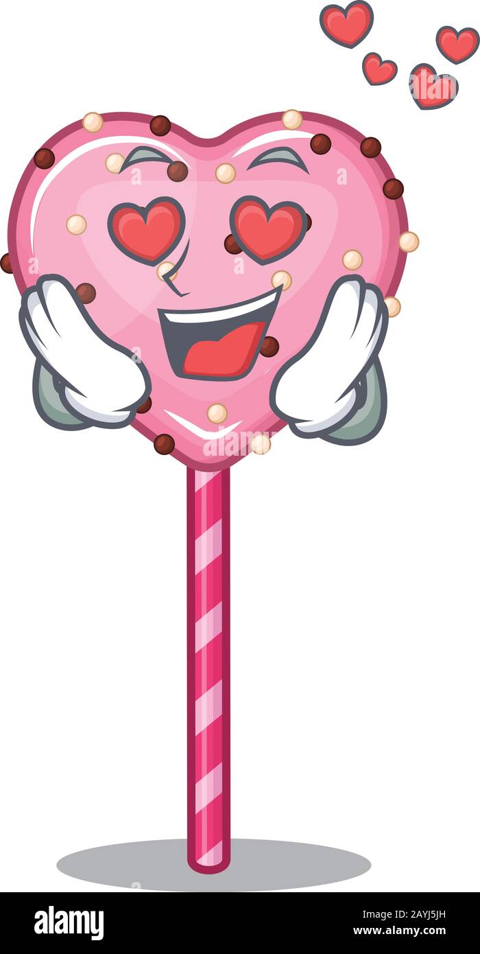 Romantic falling in love candy heart lollipop cartoon character concept ...