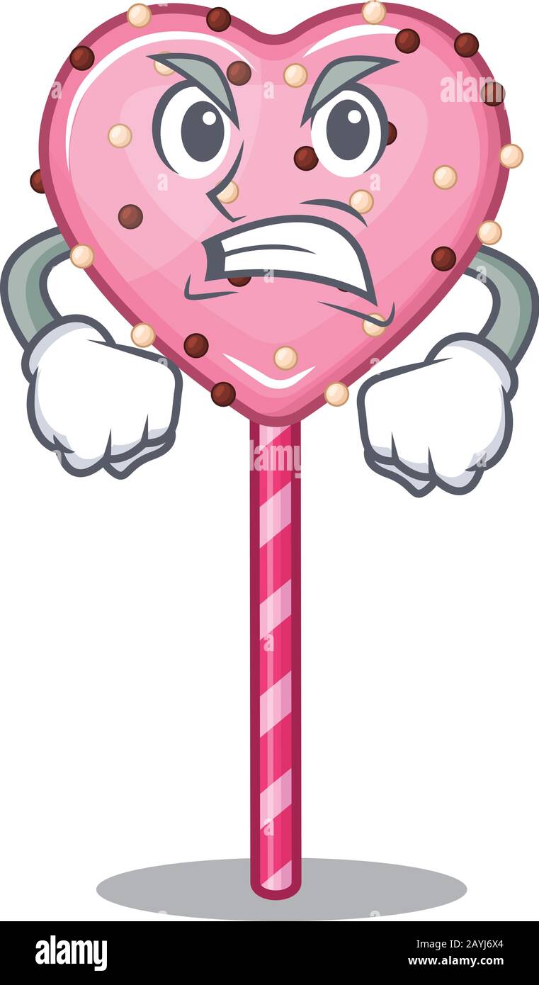 Candy heart lollipop cartoon character style having angry face Stock ...