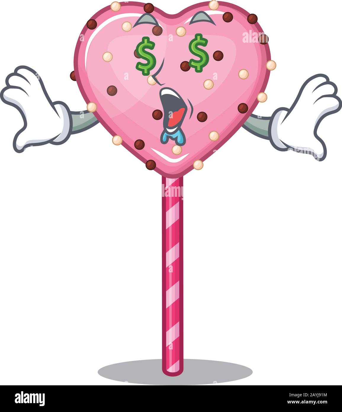 Happy rich candy heart lollipop cartoon character with Money eye Stock ...