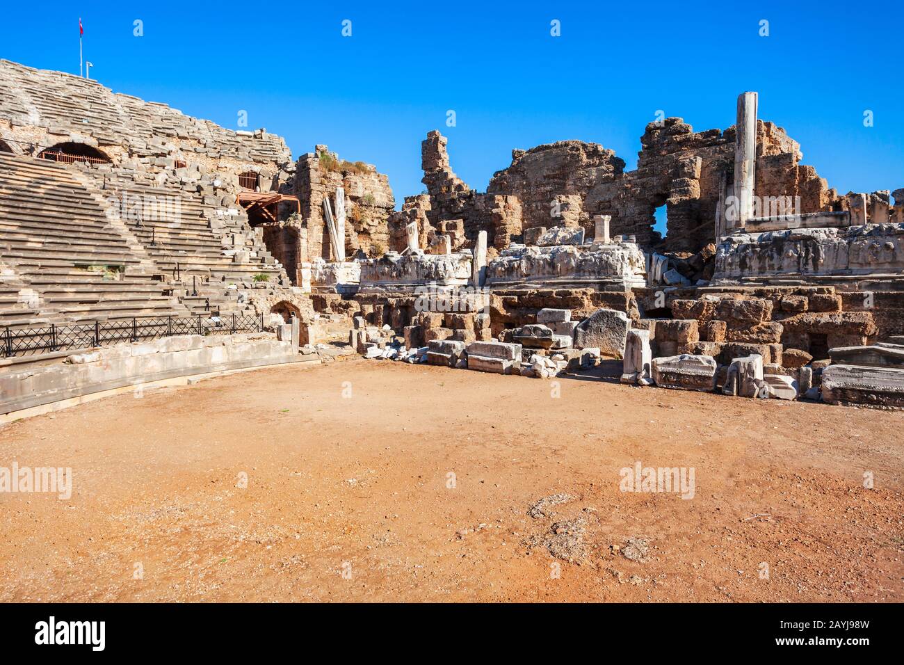Side Roman Theatre at the ancient city of Side in Antalya region on the ...
