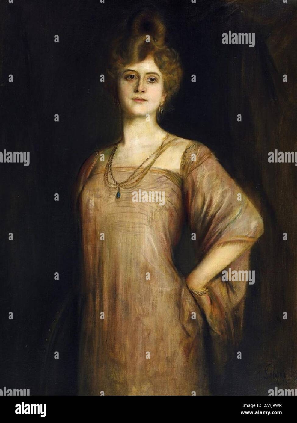 Franz von Lenbach Portrait einer jungen Dame in eleganter Robe Stock ...