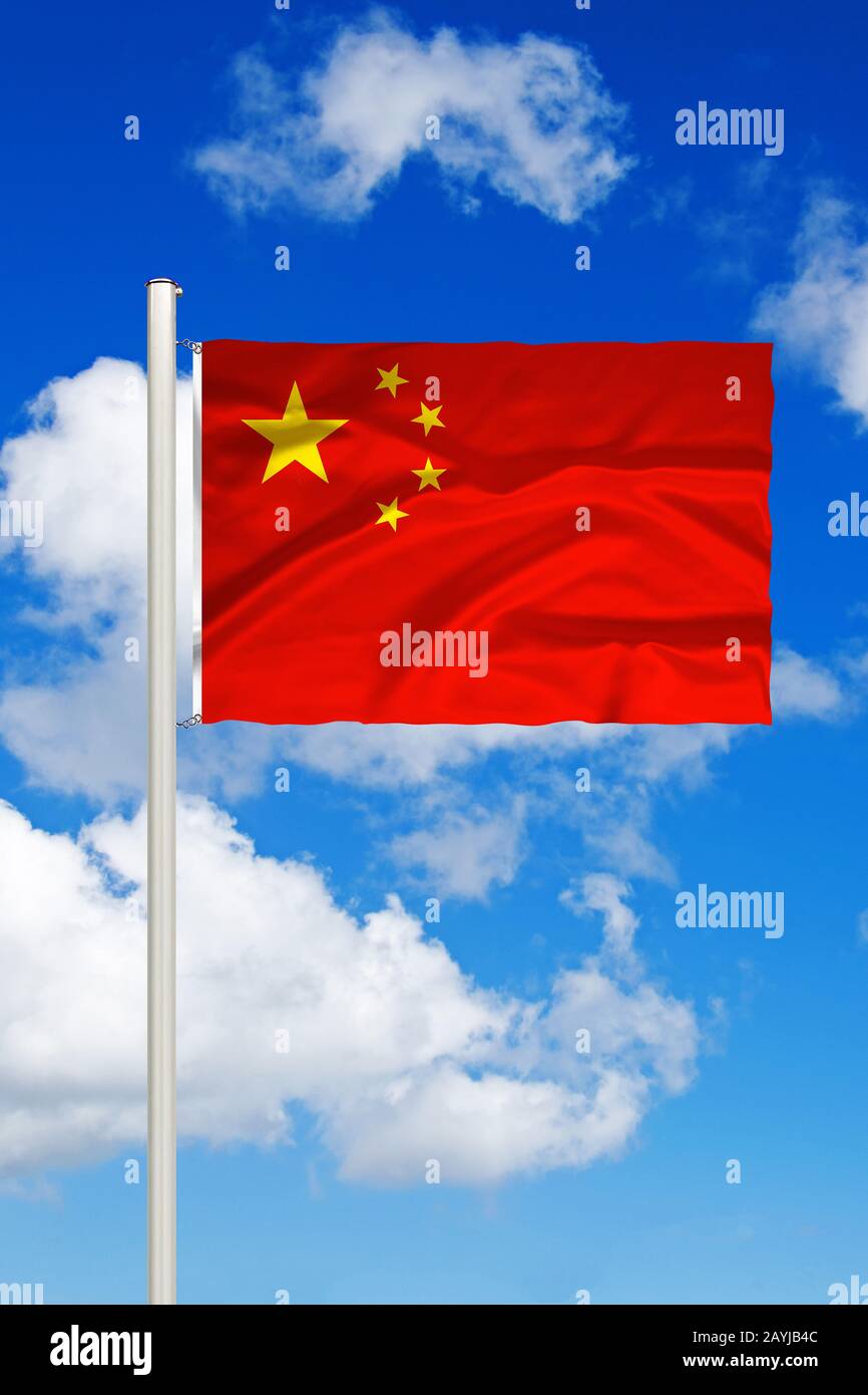 flag of China in front of blue cloudy sky, China Stock Photo - Alamy