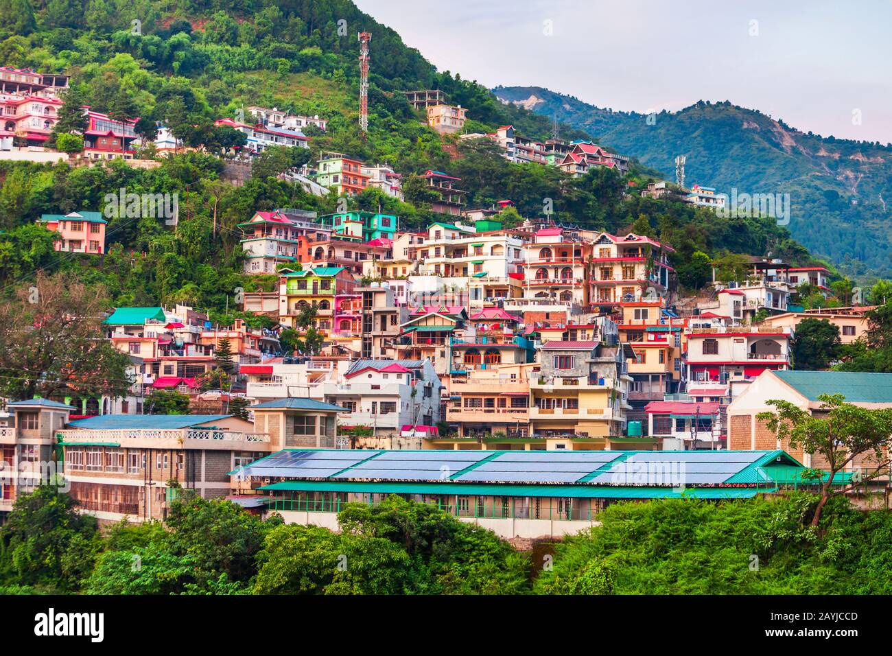 Mandi town aerial panoramic view, Himachal Pradesh state in India Stock ...