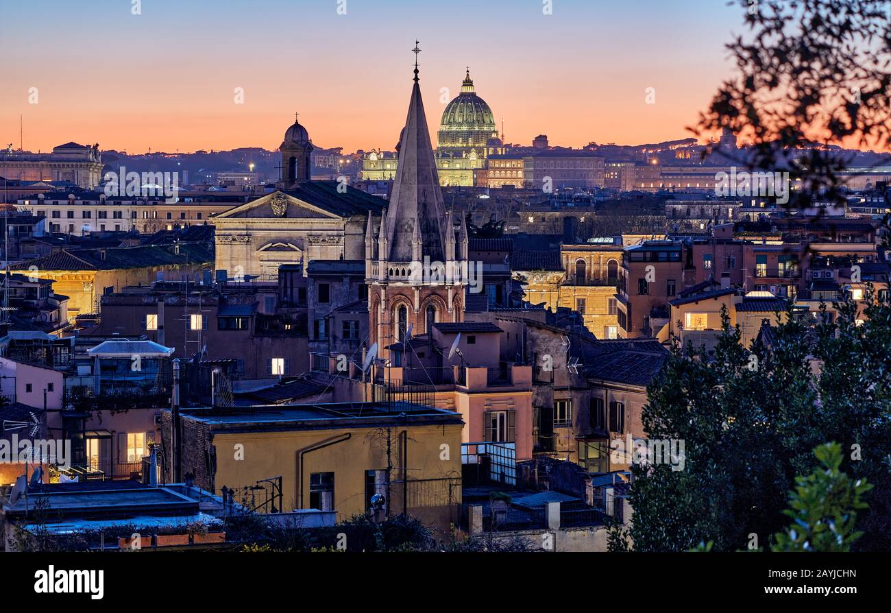 Rome, Italy - February 15, 2020: Amazing panoramic view with St. Peter ...