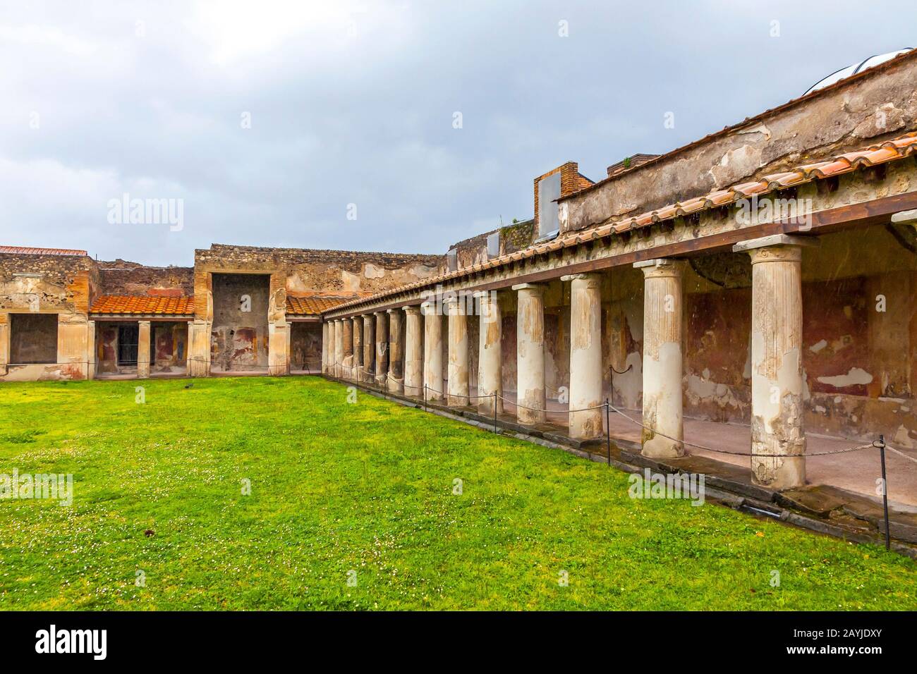 Ruins of Ancient Roman city of Pompei, Italy. Pompei was destroyed and ...