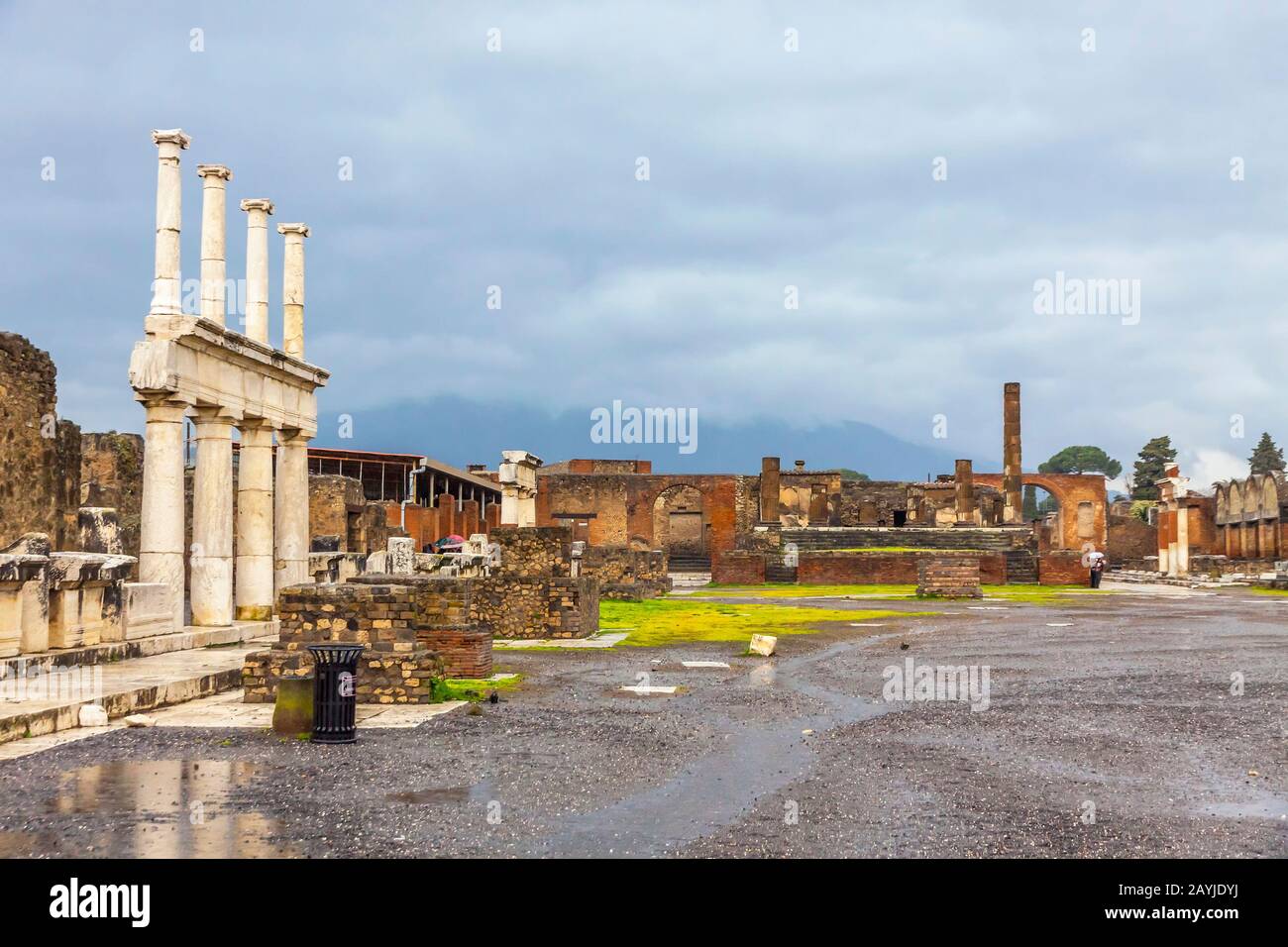 Ruins of Ancient Roman city of Pompei, Italy. Pompei was destroyed and ...